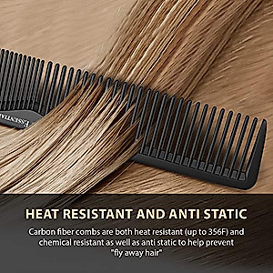 Hair Cutting Comb - Professional 8.75” Black Carbon Fiber Anti Static Chemical And Heat Resistant Hair Combs For All Hair Types For Men and Women - By Bardeau Essentials