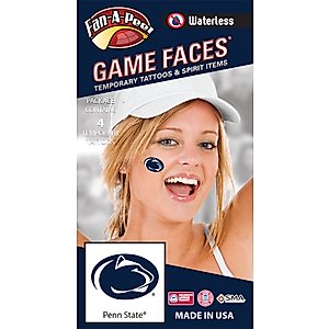 Penn State (PSU) Nittany Lions – Waterless Peel & Stick Temporary Spirit Tattoos – 4-Piece – Dark Royal Blue Lion Head Oval Logo
