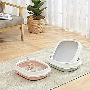Shulemin Litter Box with Scoop Cat Litter Box High Side and Back Semi-Closed Detachable PP Pet Cats Sand Toilet Litter Pan Sifting Litter Box for Cats Dogs Pink L