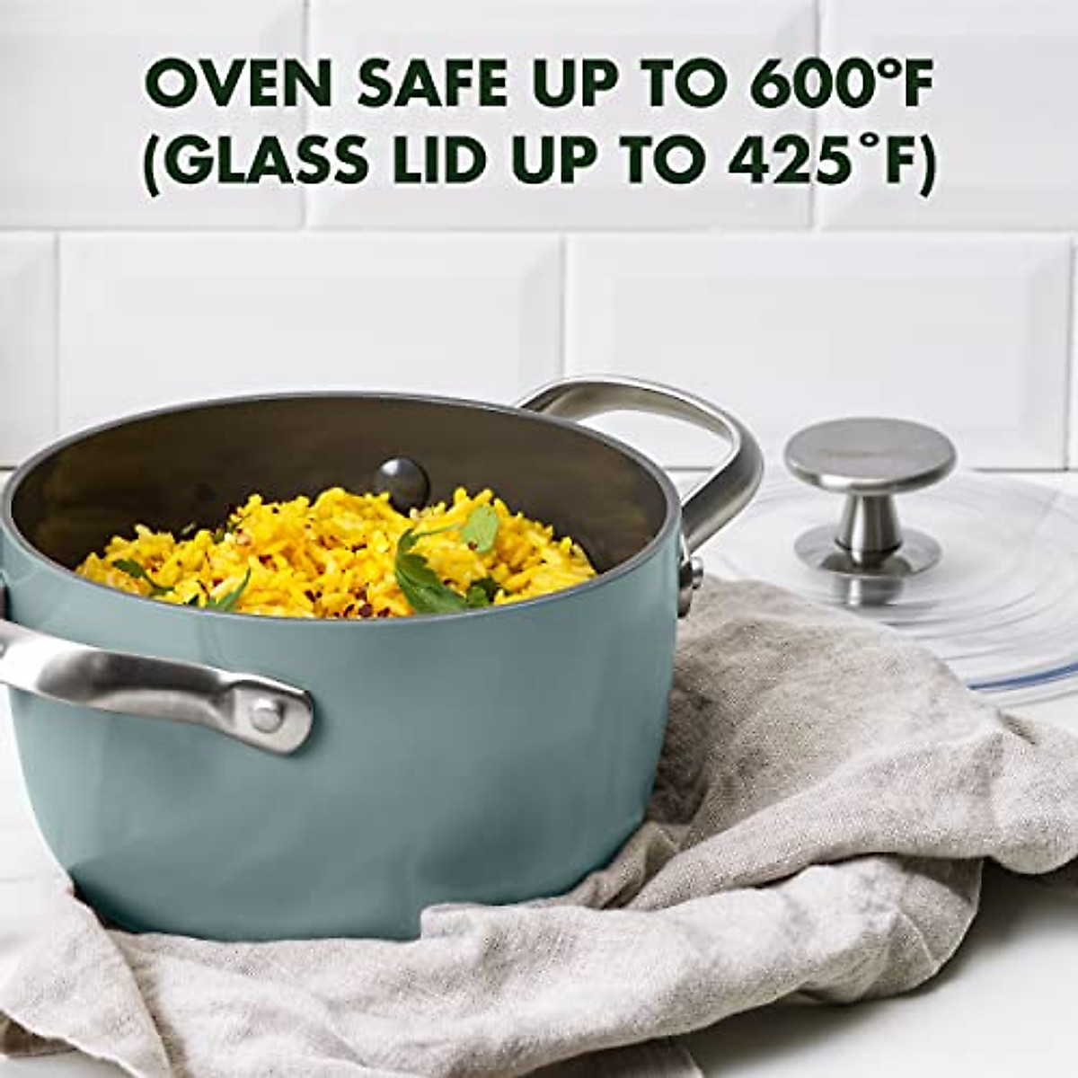 GreenPan Healthy Ceramic Nonstick, 2QT Rice Grains and Soup Maker, Caldero Pot with Lid, PFAS-Free, Induction, Dishwasher Safe, Oven Safe, Smokey Blue