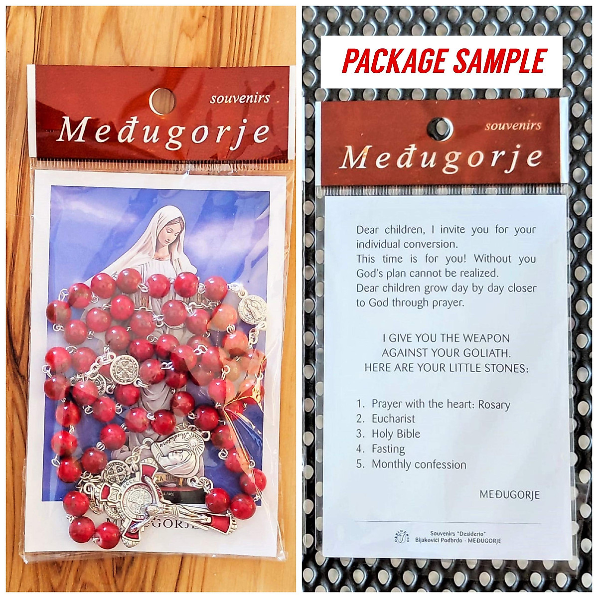 Murano Glass Red Catholic Rosary Beads | Blessed Virgin Mary/St Benedict Rosary | Medjugorje Handmade