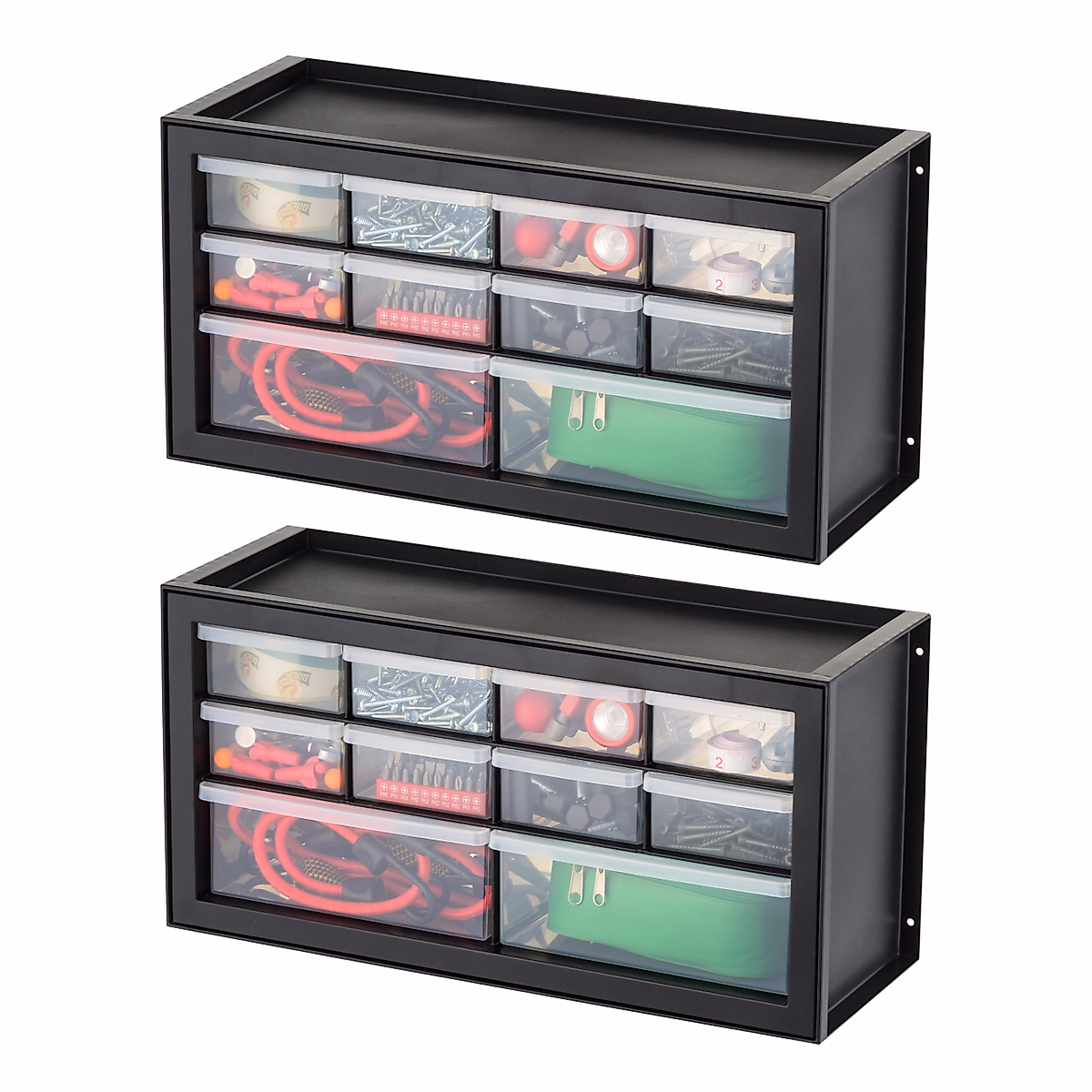 IRIS USA Screw Organizer, Hardware Storage Organizer, 10 Drawer Parts Cabinet, 2 Pack, Plastic Drawer Storage for Hardware Crafts, Small Parts, Nuts and Bolts, Tool Storage, Scrapbook Art Hobby, Black
