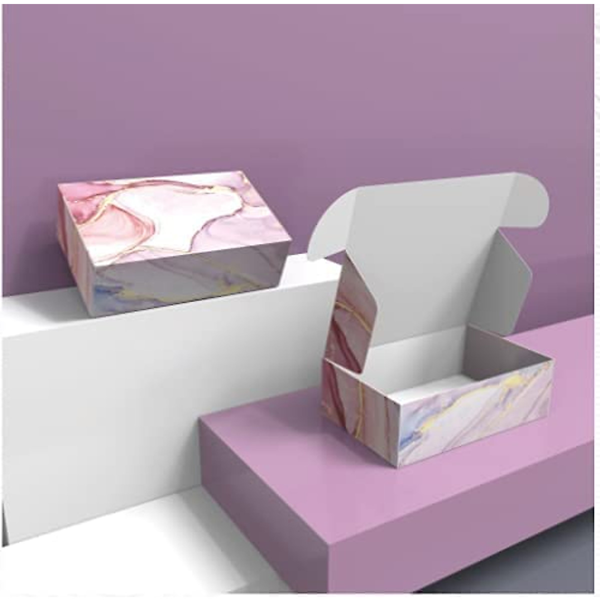 Luxurious Pink Marble & Glitter Gift Box Set (6 Pcs) - Includes 6 Boxes & 6 Cards - 9.5" X 6" X 3" - Perfect for Valentine's Day, Bridesmaid Proposals, Weddings, Baby Showers, Christmas, Anniversaries (Pink)