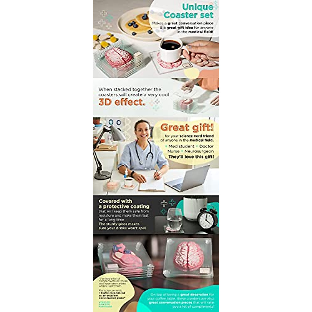 Anatomic Brain Specimen Coasters (Set of 10) - Neuroscience Gifts Best Gifts for Medical Student Gifts Brain Decor Human Anatomy Gifts Weird Gifts Thinkgeek Coasters think geek gifts 3D Brain Coasters