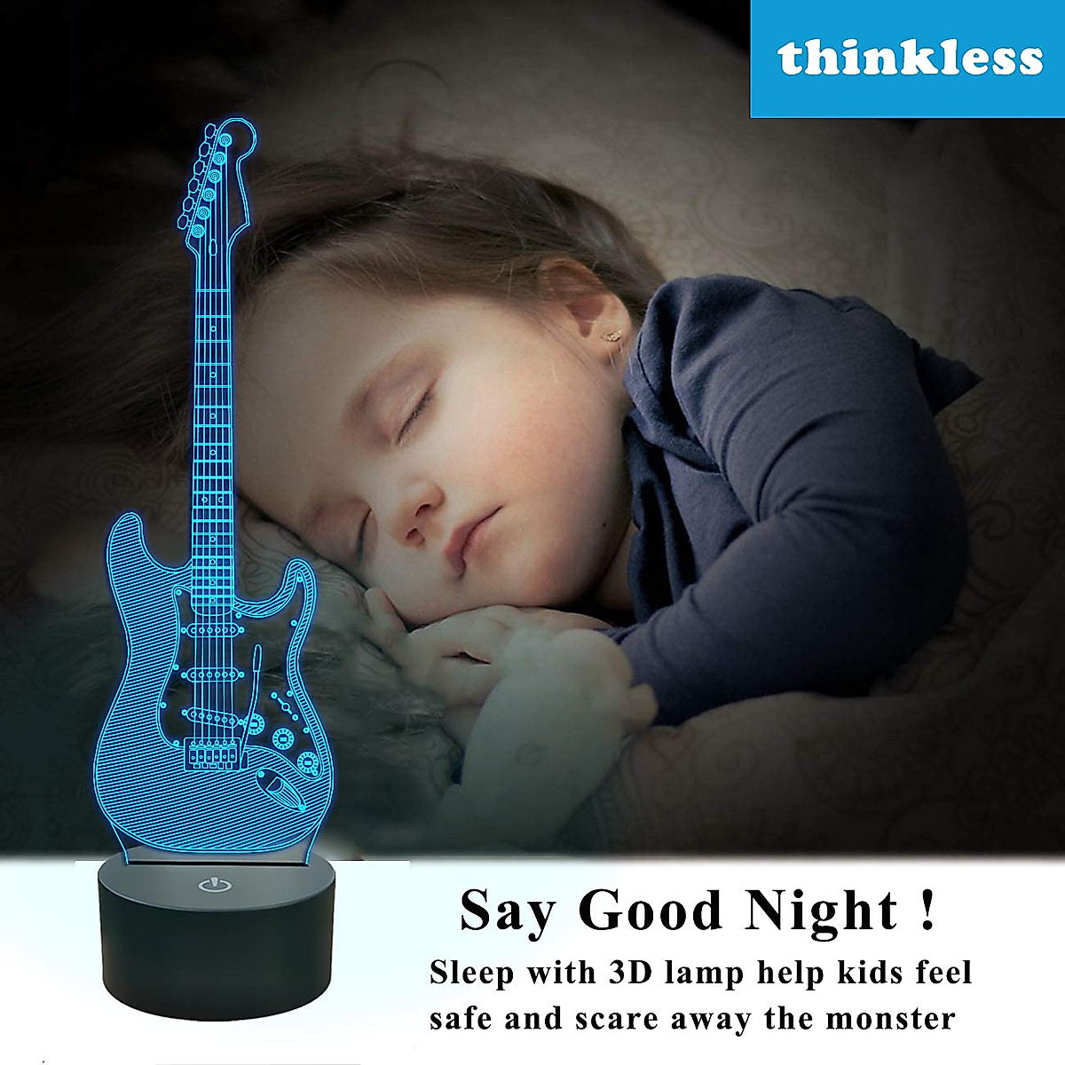 Guitar Gifts, Guitar 3D Night Light Illusion Lamp for Kids, Guitar Lover Gifts from Age 2 3 4 5 6+ Years for Girls Boys Men Women - 16 Colors Changing with Remote Control