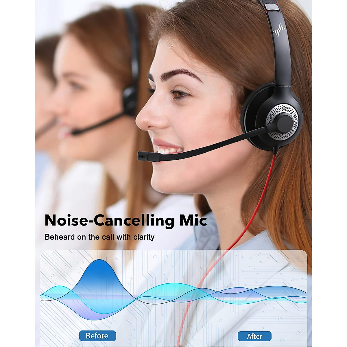 EAGLEND USB Headset with Mic for PC, On-Ear Computer Laptop Headphones with Noise Cancelling Microphone in-line Control for Home Office Online Class Skype Zoom