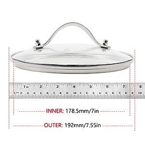 Pastlla 7 Inch Universal Tempered Glass Pot Lid Glass Covers with Stainless Steel Handle for Frying Pan Wok Pot Skillet