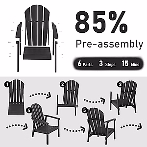 FOLAWO Adirondack Chair Set of 4 HDPE Weather Resistant Outdoor Adirondack Chair Fire Pit Chair for Deck, Garden, Backyard,Lawn