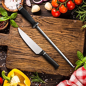 Superior Knife Sharpening Rod, 10 Inch Professional Diamond Brushed Sharpening Steel