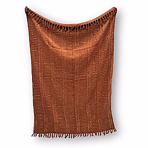 Trade Star Decorative Ethnic Block Print Throw Blanket for Couch 100% Cotton Soft Tassel Blanket Handmade Mudcloth Throw for Home Handloomed Housewarming Gift (Rust, Snow (120 x 170 Cms))
