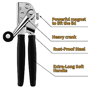 JPH Commercial Can Opener Manual Heavy Duty - Easy to Use with Comfortable Easy Crank Handle - Swing Grip Design, Hand Can Opener, Includes Built in Bottle Opener (Extra Large)