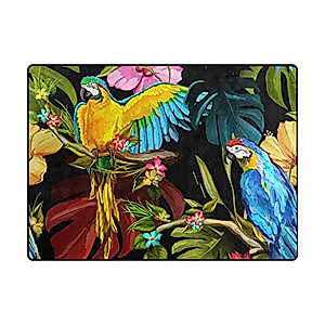 Modern Area Rugs 5x7 Washable - Parrots On The Tropical Branches Soft Area Rug Anti-Skid Nursery Runner Rugs Floor Mat Home Decor Living Room and Outdoor