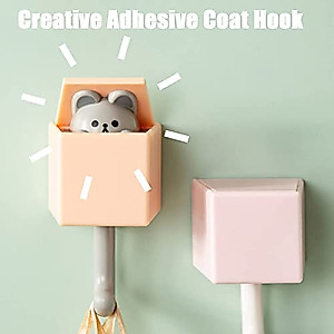 WOSLXM Creative Adhesive Coat Hook, Cute Cat Key Holder Hook, Cute Cat Hooks Wall Mounted, Cute Coat Wall Hooks for Wall Hanging Decorations Without Drilling (4PCS-G)