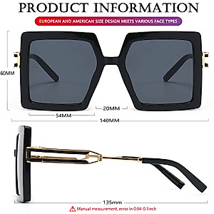 AIEYEZO Oversized Sunglasses for Women Square Fashion Big Large Frame Sun Glasses UV400 Protection (Black/Grey)