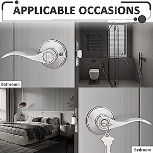 Probrico (3 Pack Entry Door Lever [Lock with 3 Keys],Locking Door Handle Set for Office or Front Door,Satin Nickel Finish Wave Entrance Door Lock with Key, Reversible Right & Left Side Handed