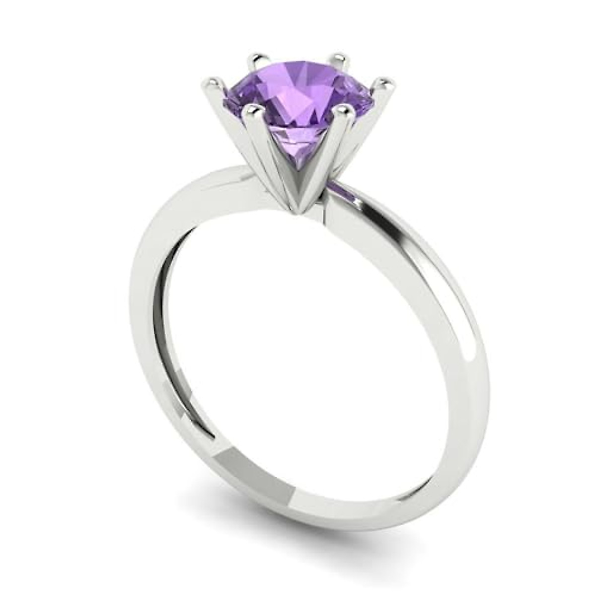 Clara Pucci 1.0 ct Round Cut Solitaire Simulated Alexandrite Engagement Bridal Promise Anniversary Ring in 18K White Gold Size 3.5