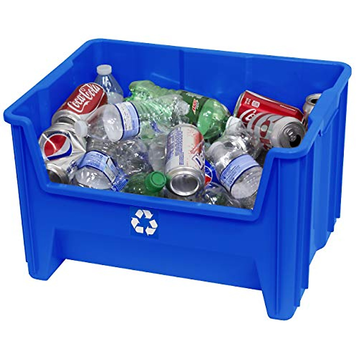 READYSPACE Commercial Industrial Heavy Duty Stackable Open-Front Recycling Bin Box Containers, 12.5 Gallon, 3 Pack, Blue