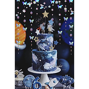 Goresory 2Piece Butterfly Flower Hanging Garlands 3D Laser Butterfly Streamers Decoration for Wedding Birthday Party Bridal Shower Baby Shower Decorations