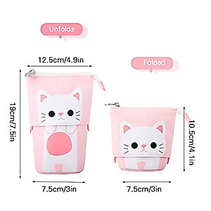 iSuperb Cute Pencil Case Standing Pen Holder Cat Pencil Bag Cartoon Pen Box Kawaii Pencil Pouch Big Makeup Cosmetics Bag with Zipper for Office Organizer Travel Storage Women Men