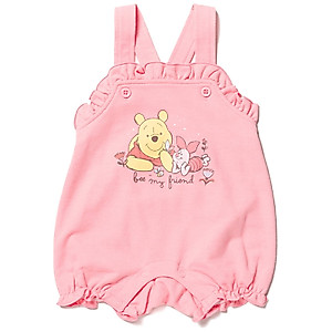 Disney Piglet Winnie the Pooh Newborn Baby Girls French Terry Short Overalls and T-Shirt Pink/White 0-3 Months