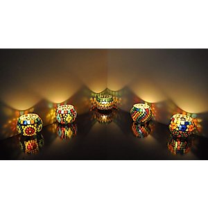 Lalhaveli Wedding Home Garden Decoration Night Lighting Mosaic Glass Votive Tea Light Candle Holder Set of 5 Pcs (3X3 Inch)