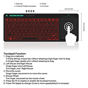 Rii K18 Plus Wireless 3-LED Color Backlit Multimedia Keyboard with Multi-Touch Big Size Trackpad,Rechargable Keyboard for Android TV Box,PC,Smart TV,Xbox,Raspberry Pi, HTPC IPTV,Windows, MacOS (2.4G)