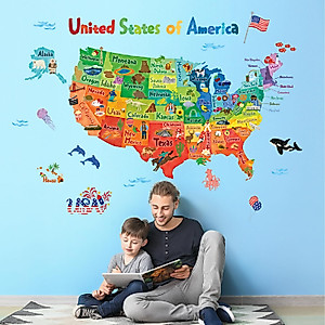 DECOWALL SG2-2307 Colourful USA Wall Stickers Decals Peel and Stick Removable for Kids Nursery Bedroom Living Room décor Wallpaper United States US