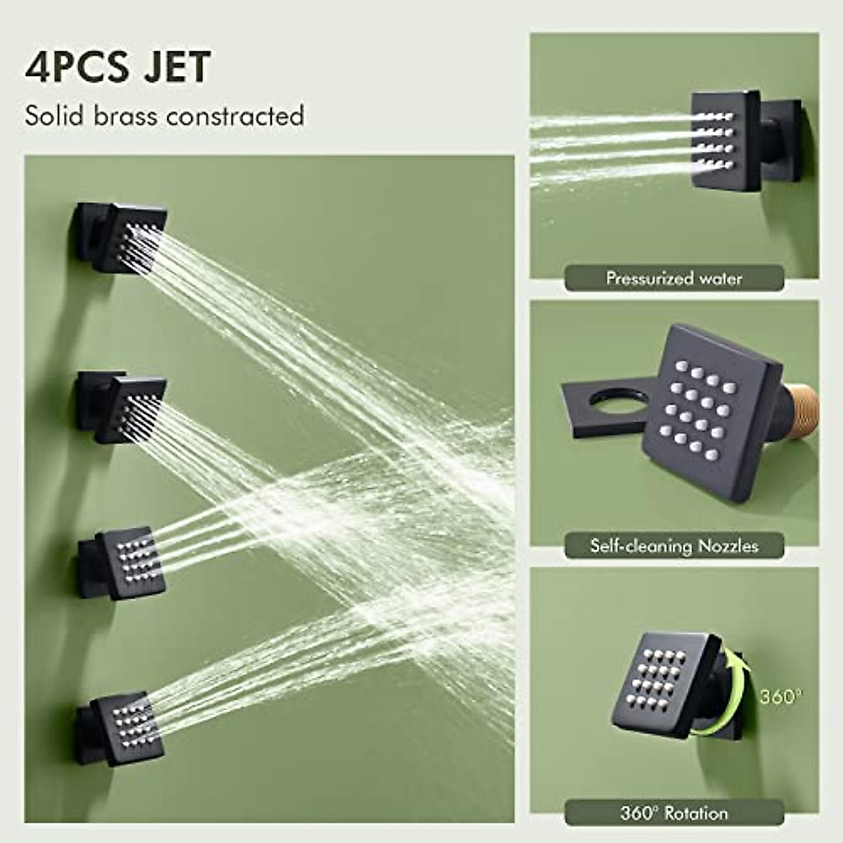 Bostingner Black Shower System with Body Spray Jets 10 Inch Rainfall Shower Ceiling Mounted Full Body Shower System Contain Rough-in Shower Valve, Matte Black