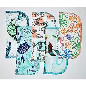 2 Ply Printed Flannel 8x8 Inches Set of 5 Sea Lovers