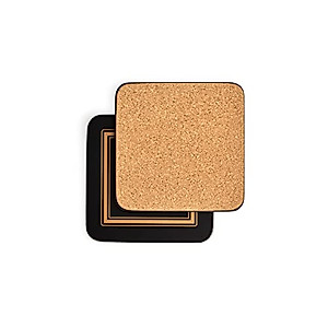 Pimpernel Classic Black Collection Coasters | Set of 6 | Cork Backed Board | Heat and Stain Resistant | Drinks Coaster for Tabletop Protection | Measures 4” x 4”
