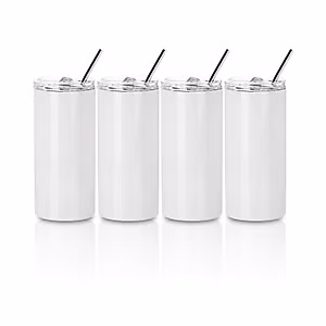 PYD Life Sublimation Blanks Kids Tumbler Skinny 16 OZ Straight Stainless Steel Coffee Cups with Lid and Metal Straw for Tumbler Heat Press Machine Sublimation Print 4 Pack