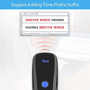 Tera Pro Extreme Performance Wireless 1D 2D QR Barcode Scanner Mini Portable Small 3-in-1 Compatible with Bluetooth & 2.4G Wireless & USB Wired Pocket Handheld Time Stamp Bar Code Reader Model 1300