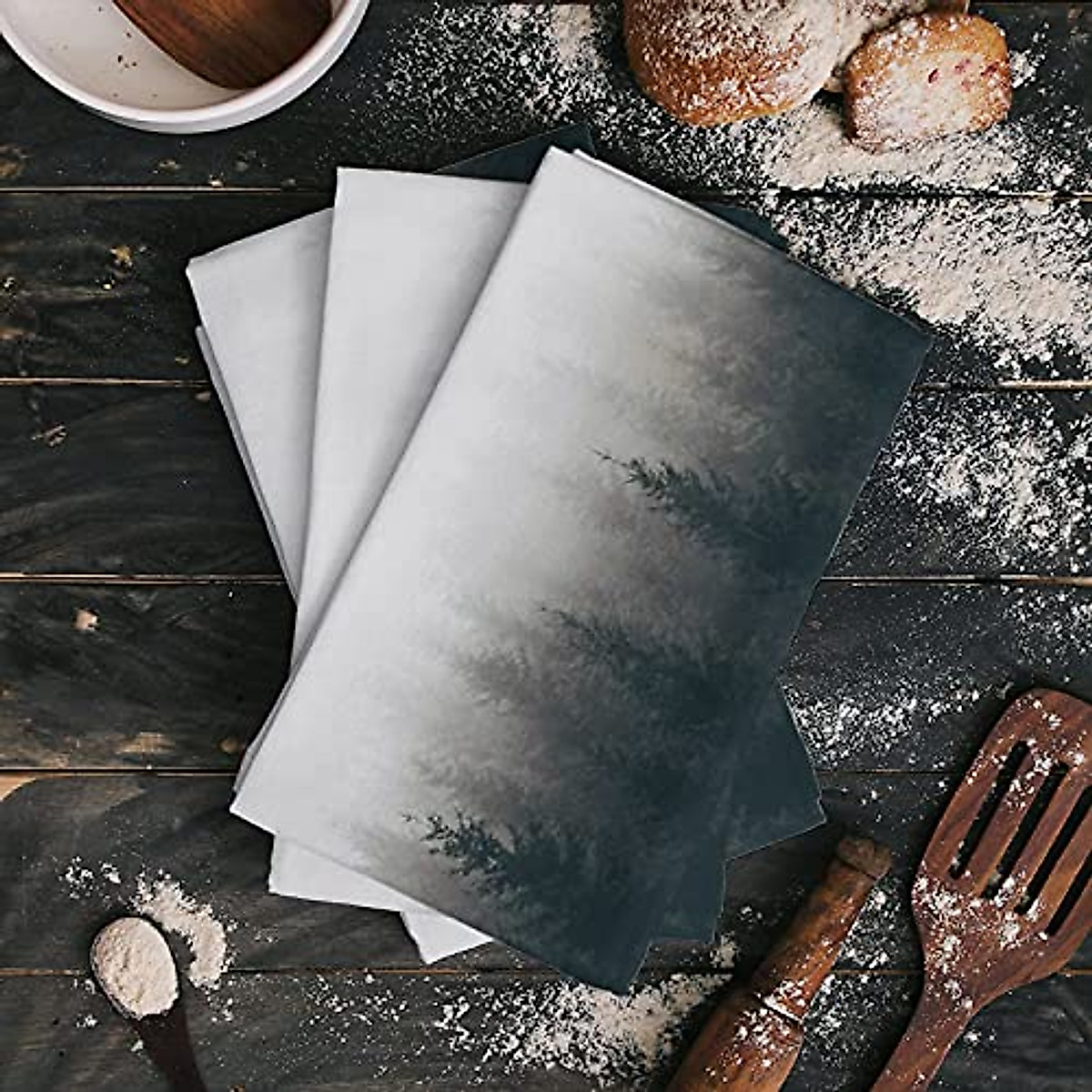 Kitchen Towels 4 Pack 18×28in-Super Absorbent Dish Cloth Monochrome Mystical Fantasy Forest Soft Dish Towel for Home Drying Dishes Heavy Fog Natural Scenery Tea Bar Hand Towels Cleaning Cloths