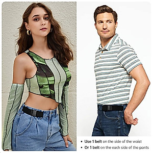 JASGOOD Women Black No Buckle Elastic Belts for Jeans-2 Pack Invisible Pants Adjuster with Flat Buckle Fit 1.5 inch Belt Loop(M, Suit 2 Loop Distance 3"-6")