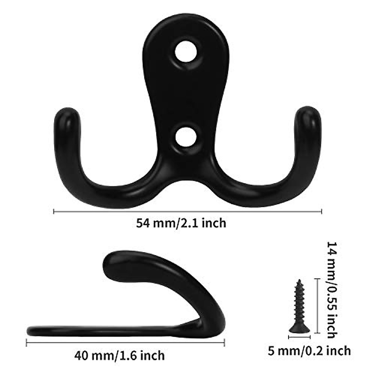 BEIUTAO 21Pcs Black Coat Hooks Wall-Mounted, Mini Black Hooks for Hanging with 42 Screws, Wall Hooks Used for Storage of Scarves, Bags, Towels, Keys, Hats, and Cookware.