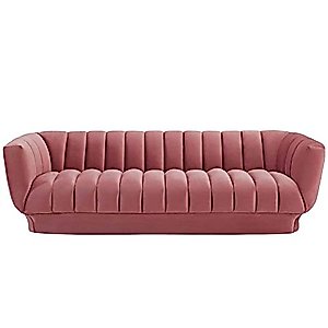 Modway Entertain Vertical Channel Tufted Performance Velvet Sofa Couch in Dusty Rose