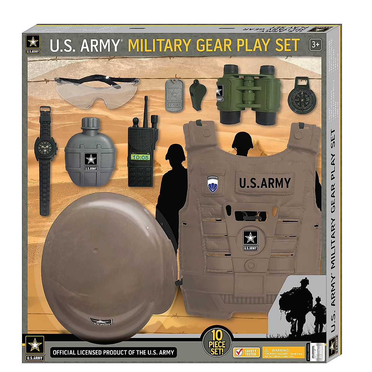 Lollipop United States Army Costume Accessories, Military Gear Toy Set - Combat Helmet, Tactical Vest, Binoculars & Radio Soldier Dress Up Prop