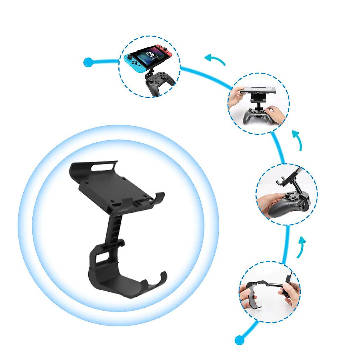 ahishfoneya Adjustable Mount Clip for Switch Official Pro Controller, The Original Pro Controller Clip Mount Compatible with Nintendo Switch/OLED/Lite,Black (Black)