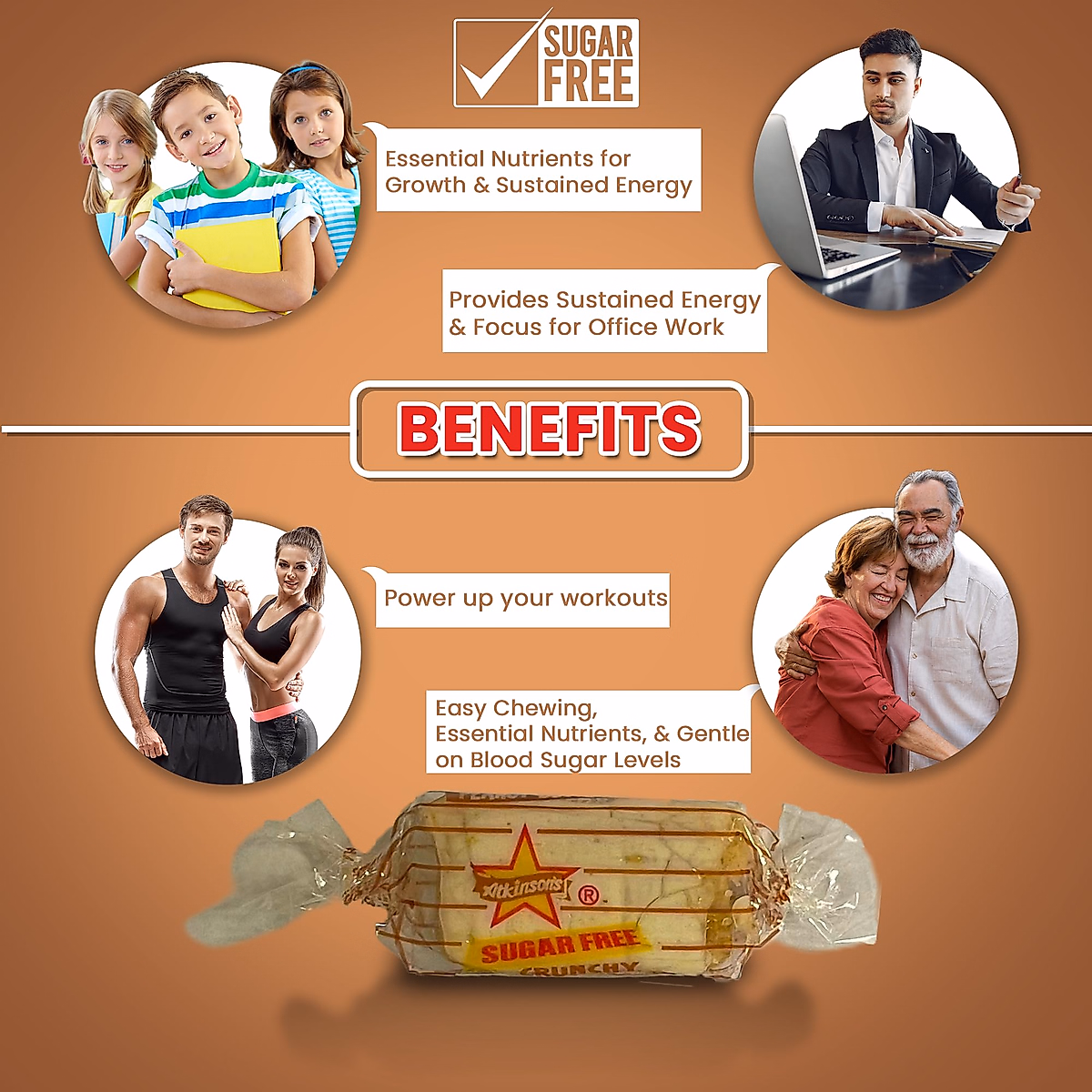 FabQual's Pack Of 1Lb Atkinsons Sugar Free Peanut Butter Bars Candy Sugar Free Candy Bars Bulk Sugar Free Hard Candy Bulk Old Fashioned Candy Bars Sugar Free Peanut Butter Candy Peanut Butter Logs