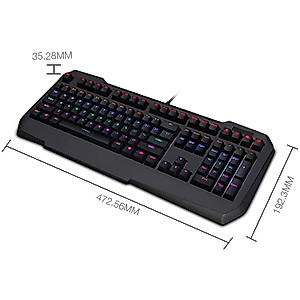 MUMUJJ Mechanical Wired E-Sports Gaming Keyboard, RGB Mixed Backlit, Full-Size Without Conflict for Office Typing and Gaming