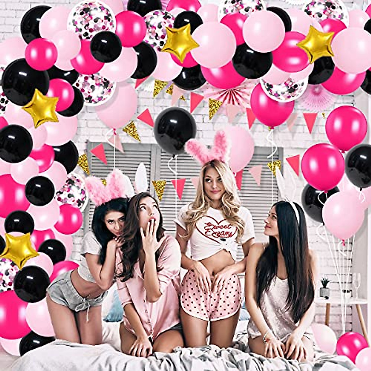 Rose Red Black Pink Balloon Garland Arch Kit - 113 PCS Rose Red Balloons Hot Pink Black Pink Balloons for Princess Birthday Engagement Bridal & Baby Shower Bachelorette Mean Girls Party Decorations