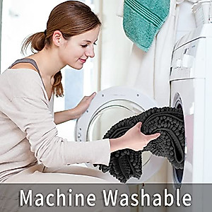 Yimobra Luxury Chenille Shaggy Bathroom Rug Set, 2 Pack Soft Fluffy Plush Bath Mat, Extra Thick, Non-Slip, Water Absorbent, Machine Washable, Bath Mats for Bathroom (Black, 20" x 32"+17" x 24")