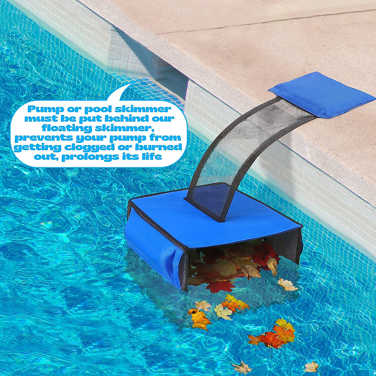 Swimming Pool Net Leaf Liberate Hands Skimmer with Animal Saving Escape Ramp, Heavy Duty Pool Leaf Fine Mesh Cleaning Net Skimmer, Rescue Pool Critter Saver Floating Ramp Accessories (Dark Blue)