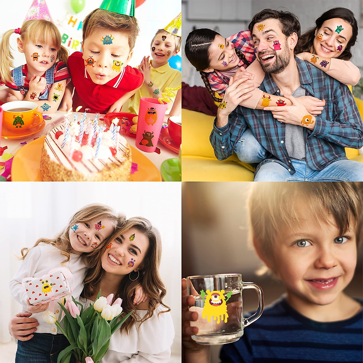 Monster Temporary Tattoos for Kids, 96PCS Birthday Party Decorations Supplies Party Favors Supper Cute Little Monster Tattoo Sticker Style Gift Ideals for Boys Girls Schools Prizes Themed