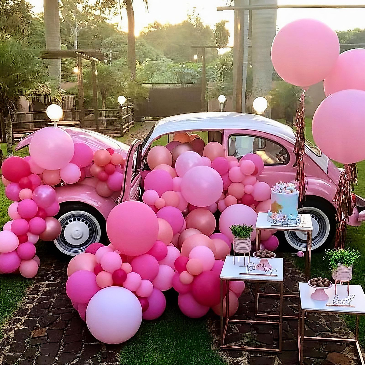 Freechase 154pcs Pink Party Latex Balloons of Different Sizes 18/12/10/5inch Pink Balloons with Pink Ribbon Balloon Chain for Birthday Gender Reveal Baby Shower Wedding Balloon Arch Kit Decorations