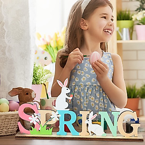 Jetec Easter Decorations Spring Bunny Tabletopper Bunny Rejoice Easter Egg Centerpiece Easter Figurines Tabletopper Ornaments for Spring Easter Indoor Outdoor Garden Yard Lawn Patio Party Decoration