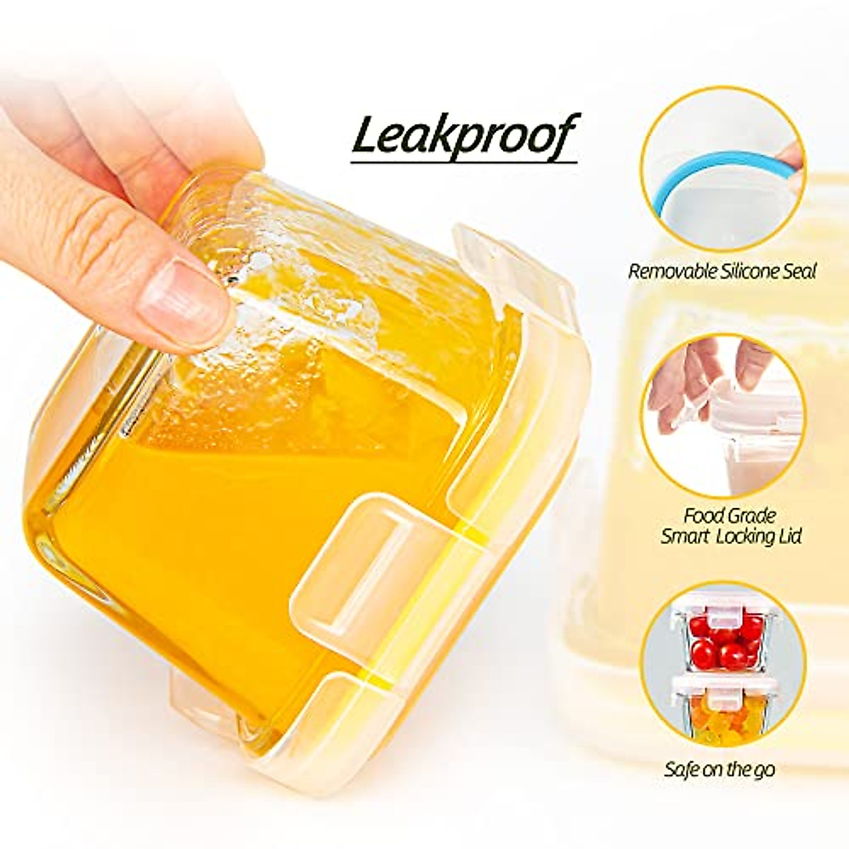 CZUMJJ 5 oz Square Glass Food Storage Containers Set of 24, Small Containers with Locking Lids, Airtight Glass Food Jars for Food Portion, Snacks | Freezer, Microwave & Dishwasher Safe