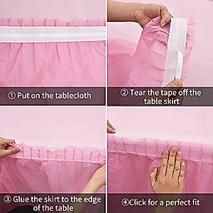 Pink Plastic Table Skirt & Tablecloth Set, 14FT Disposable Table Skirting Includes Table Cover for Rectangle Table, Birthday Party, Baby Shower Decorations