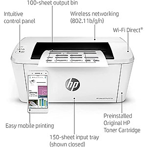 HP Laserjet Pro M15 w Single-Function Wireless Monochrome Laser Printer for Office - Print Only - 19 ppm, 600 x 600 dpi, 8.5" x 11" Letter, 150-sheet Capacity, Compatible with Alexa