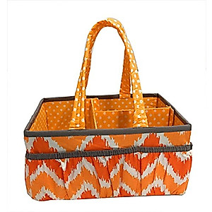 Bacati Mix and Match Unisex Nursery Fabric Storage Caddy with Handles, Orange
